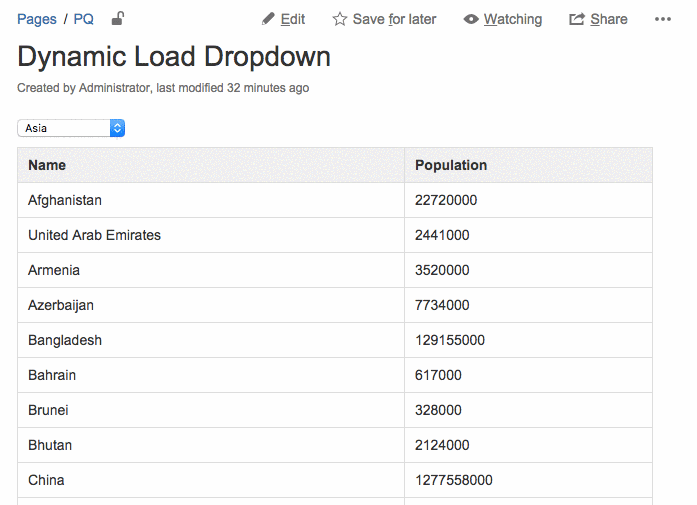 Dynamic dropdown menu for query parameters