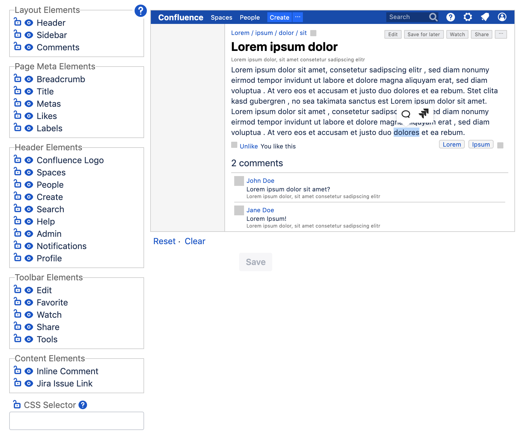 The HideElements User Interface